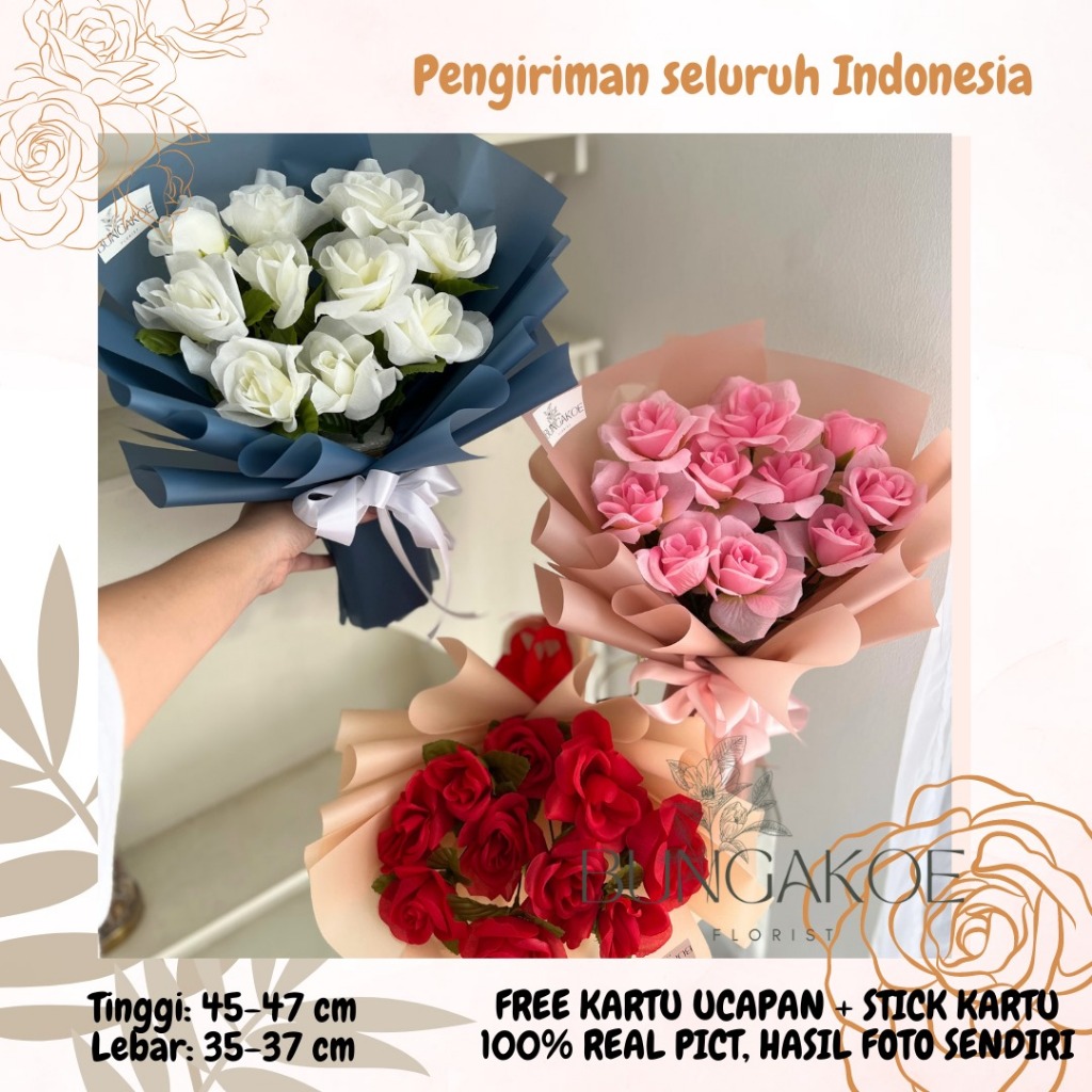 Jual BOUQUET ROSE 10 TANGKAI - BUKET BUNGA PALSU BUKET MAWAR BOUQUET ...