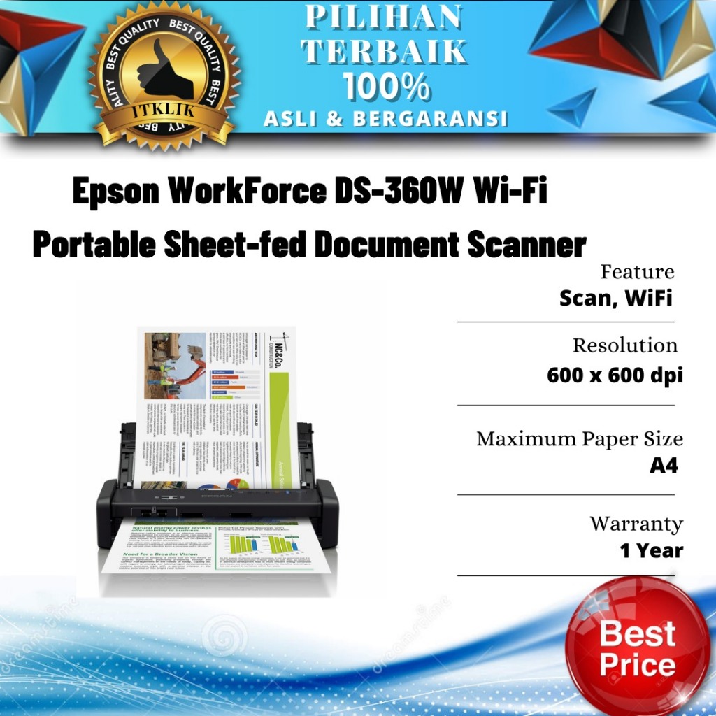 Jual Epson WorkForce DS-360W / Scanner Epson GARANSI RESMI EPSON ...