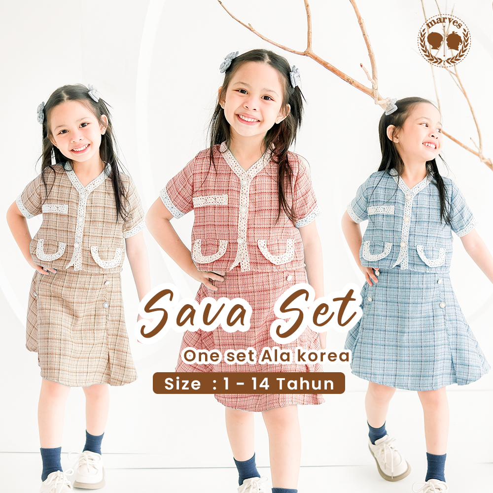 Jual MARVES Sava Set Setelan Baju Rok Anak Perempuan Korean Style Bahan Tweed Usia 2 Hingga 14 ...