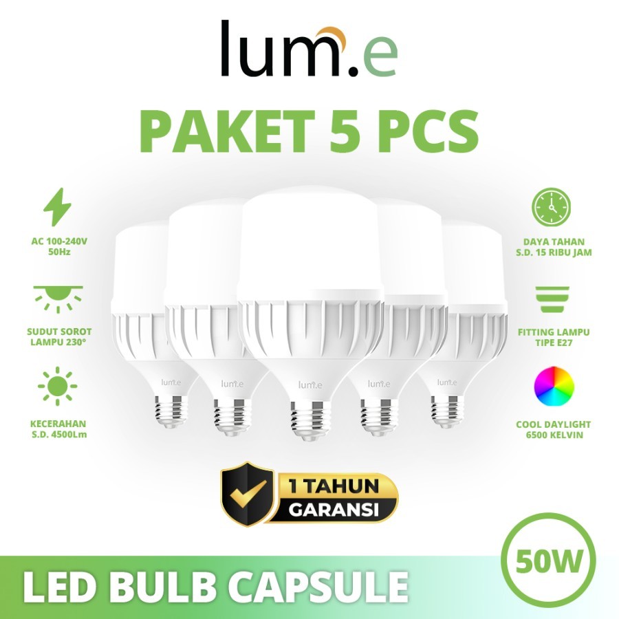 Jual Lampu LED E27 Bohlam LUME Capsule 50W 50 Watt 6500K Putih PAKET ...