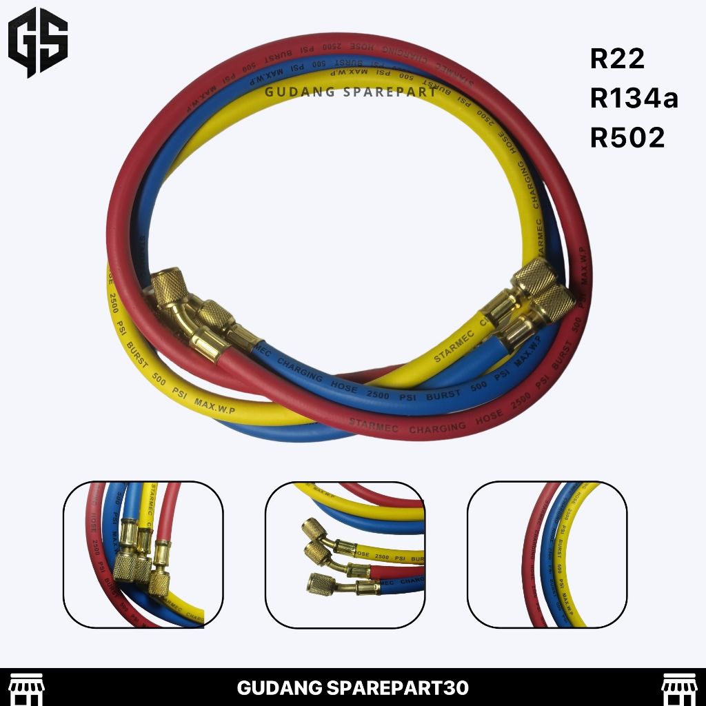 Jual Selang Manifold R22 R134a Set Isi 3 90cm (500 Psi) | Shopee Indonesia