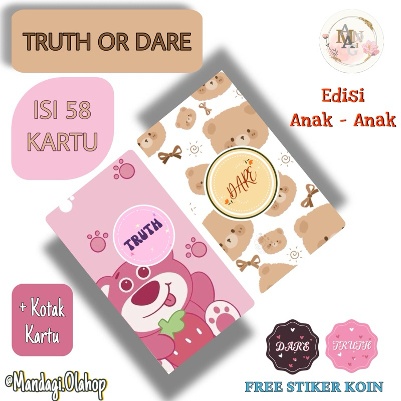 Jual Kartu Permaianan Truth or Dare Versi Anak-Anak Isi 58 Kartu + Kotak Kartu || Kartu ...