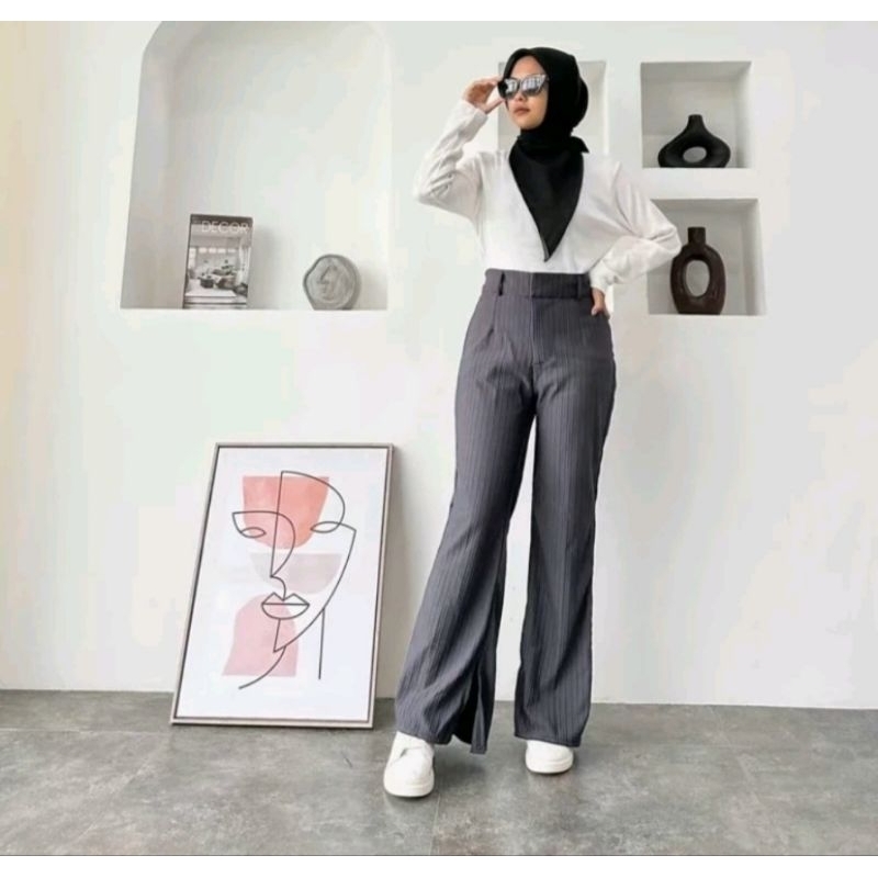 Jual CELANA CUTBRAY KNIT WANITA Highwaist Knit Cutbray Wanita Premium | Shopee Indonesia