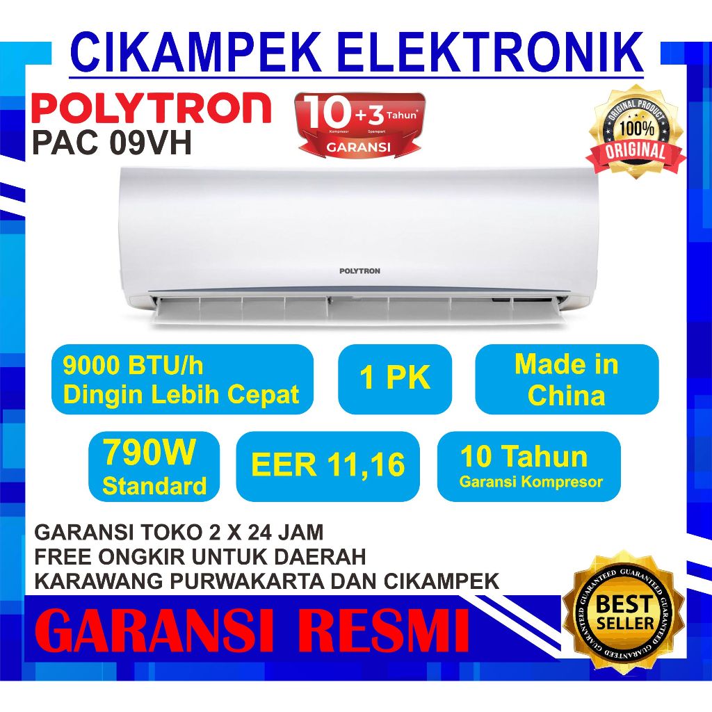Jual AC Polytron PAC 09VH 1PK / 09 VH Split Standard 1 PK Unit Only ...