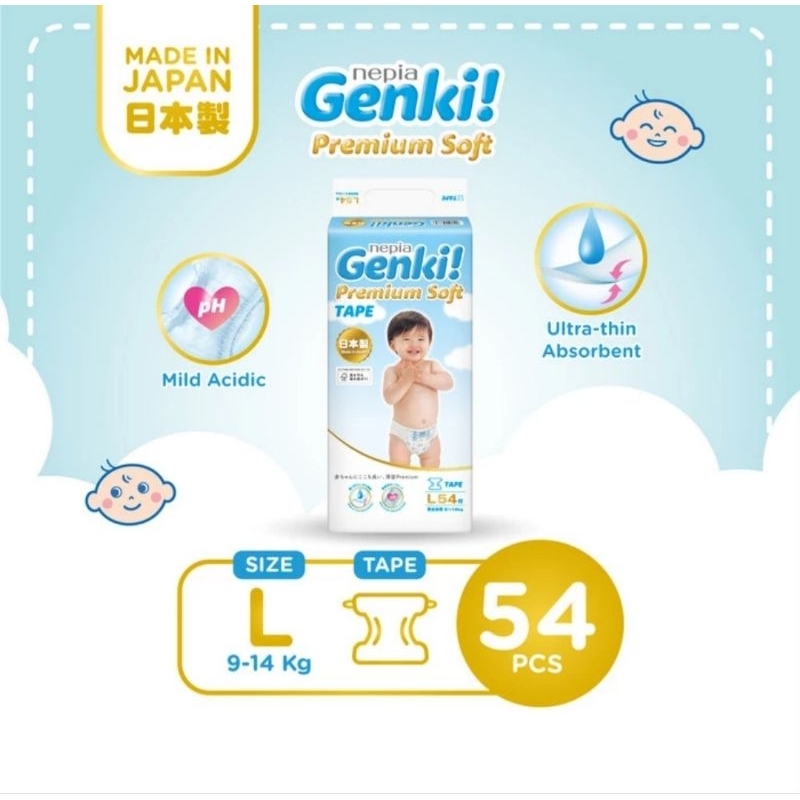 Jual Nepia Genki Premium Soft Tape L54 - Popok Perekat Premium Bayi/Diaper Bayi | Shopee Indonesia
