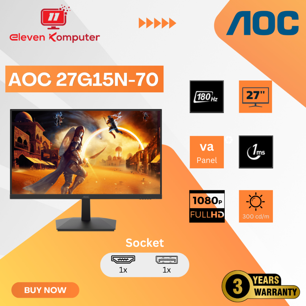 Jual Monitor LED AOC 27G15N 27" 1080p FHD VA 180Hz HDR10 DP TIlt VESA ...