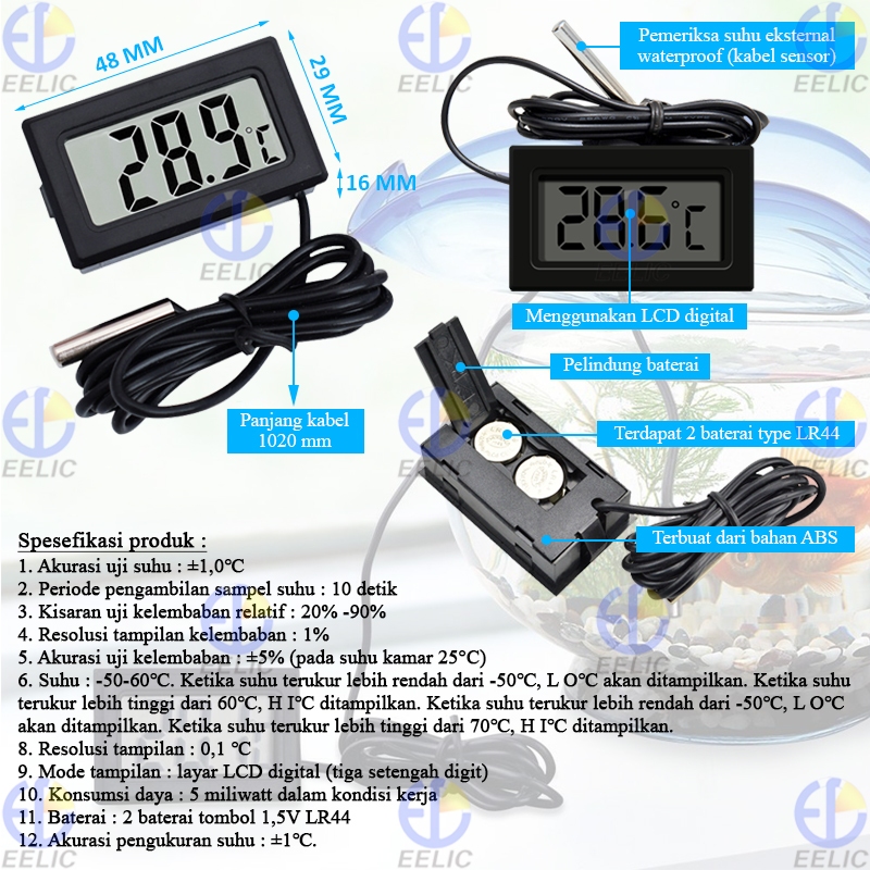 Jual EELIC TMD-TPM10 Thermometer Aquarium Digital Celcius Dengan Kabel Sensor Waterproof ...