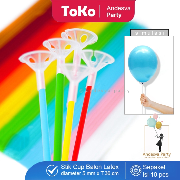Jual per pack Tangkai Balon / Stik Balon Warna / stick dan cup latex ...