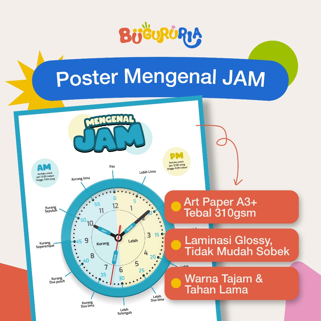 Jual Bu Guru Ria - Poster Mengenal Jam Pembelajaran Mengenal Waktu Yang ...