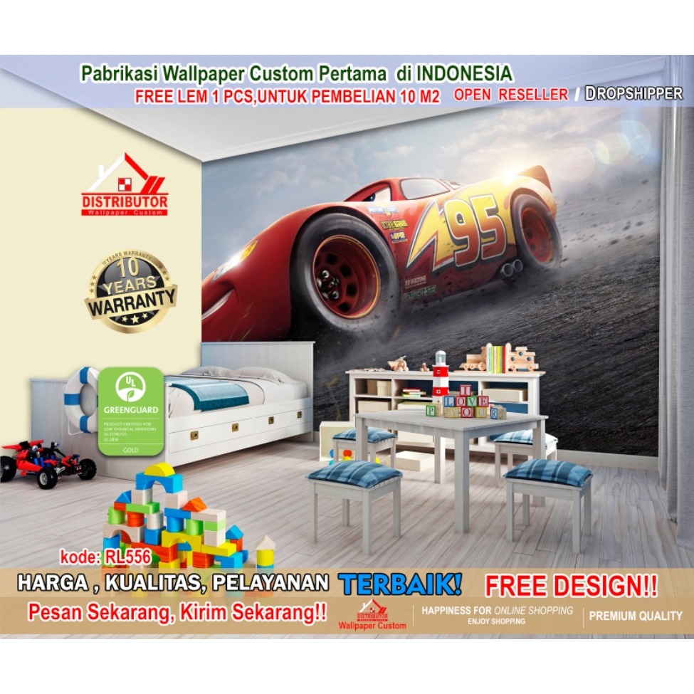Jual Wallpaper Custom 3D Tema MCQueen Cars | Kartun Animasi Anak Mobil | Wallpaper Dinding ...