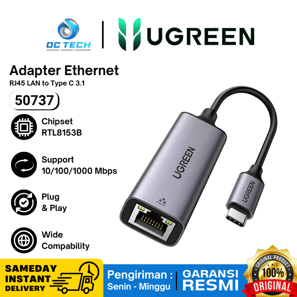Jual Ugreen Gigabit type C to Lan Ethernet RJ45 Adapter 1000mbps Network Usb Mac Ugreen 50737 ...