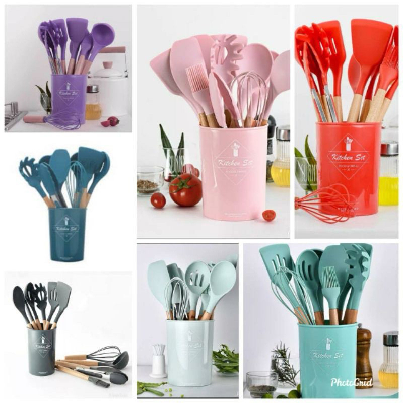 Jual 12in1 - SPATULA UTENSIL SET KAYU SILICON ALAT MASAK DAPUR VIRAL ...