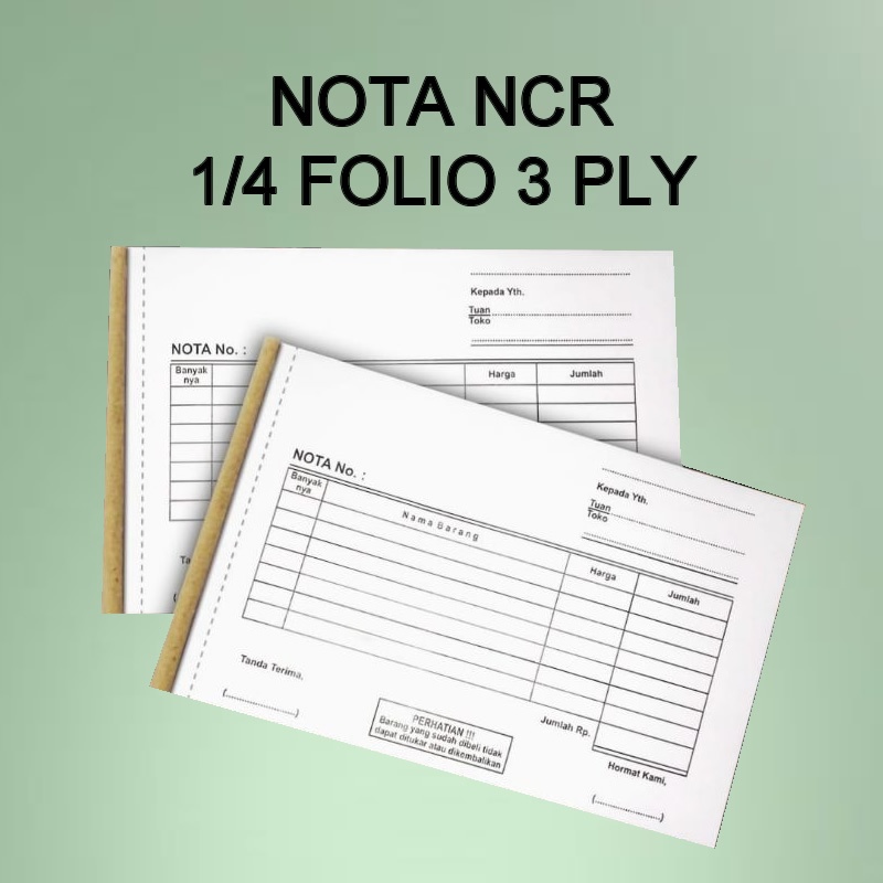 Jual NOTA KONTAN 1/4 FOLIO NOTA POLOS NCR 3 PLY & 1 PLY UKURAN 1/4 ...