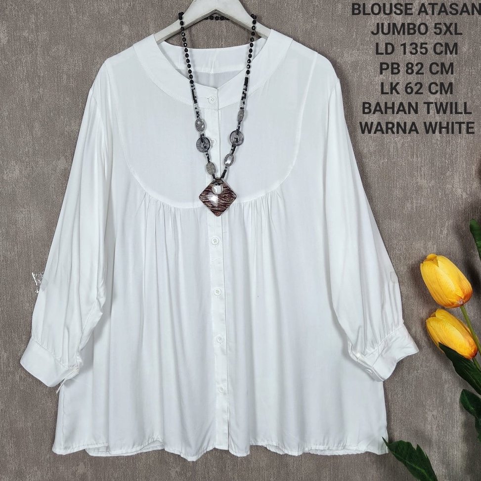 Jual Modern Blouse Putih Jumbo Ld 135 Cm Model Polos Kekinian | Shopee ...