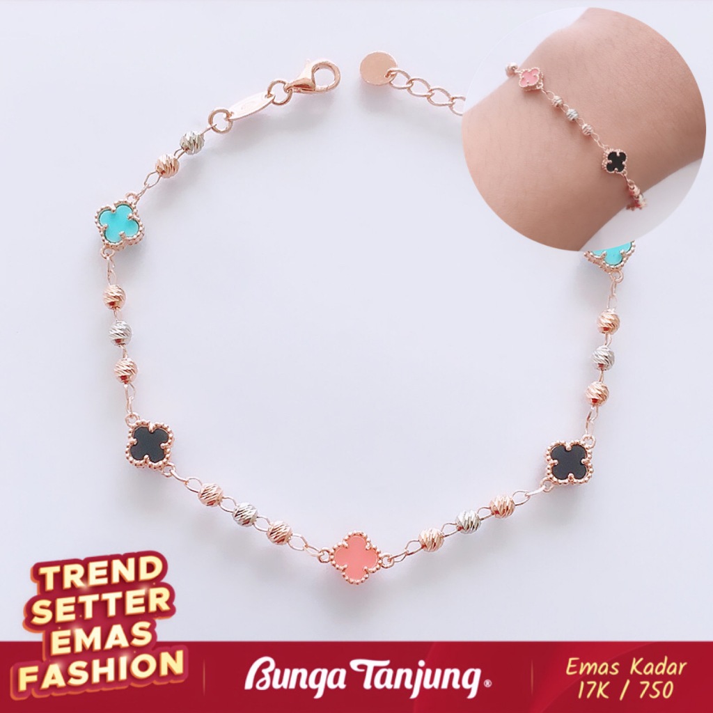 Jual GELANG CLOVER BOLA ARSIR - EMAS 17K - BUNGA TANJUNG GOLD | Shopee ...