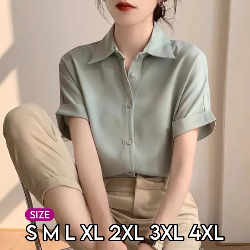 Jual HEMFLOW Kemeja Basic Tangan Pendek Ukuran S M L XL 2XL 3XL 4XL 2L 3L 4L 5L Atasan Jumbo ...