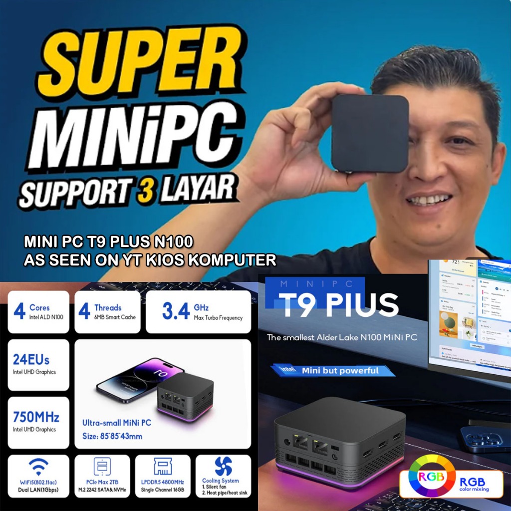 Jual Mini PC T9 Plus Intel Twinlake N150 16GB RAM SSD Triple HDMI 2xLAN Windows 11 Pro | Shopee ...