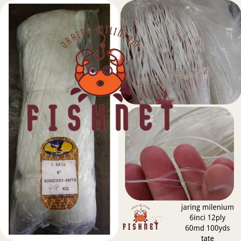 Jual jaring milinium/jaring pintal/jaring ply/ 6inci 12ply 60md 100yds ...