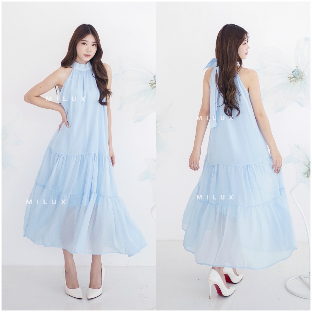 Jual LONG DRESS BIRU GAUN PANJANG HALTER WANITA MX217 | Shopee Indonesia