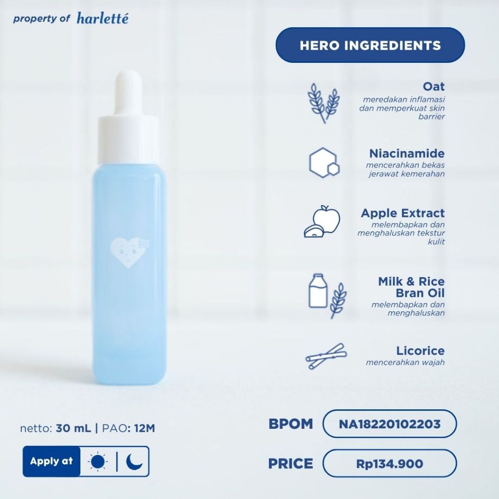 Jual Harlette Chill Oat Calming Serum | Red, Troubled Skin, Oat ...