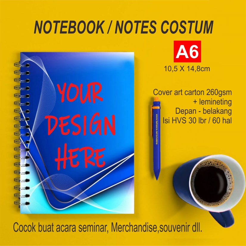 Jual Notebook/notes spiral custom A6 isi 30 lembar garis/polos | Shopee ...