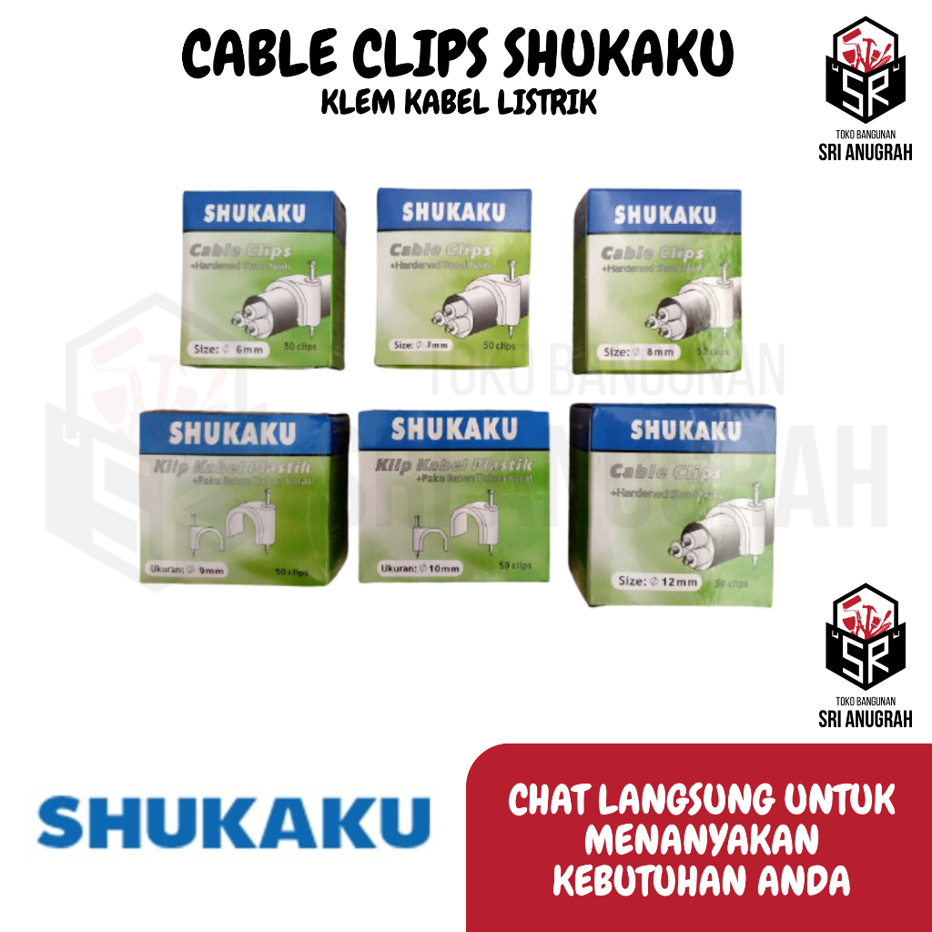 Jual SHUKAKU Clem Cable Listrik Klem Kabel Paku Beton 50PCS SET 1 BOX ...
