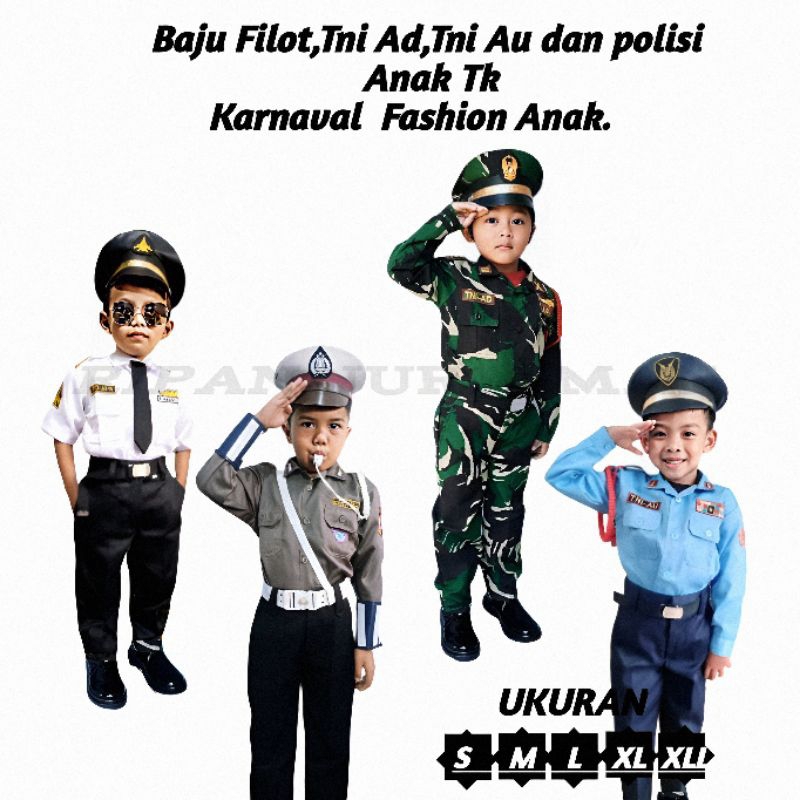 Jual kostum polisi anak / Tni Au,Tni Ad,Pilot dan sabhara Paket lengkap ...