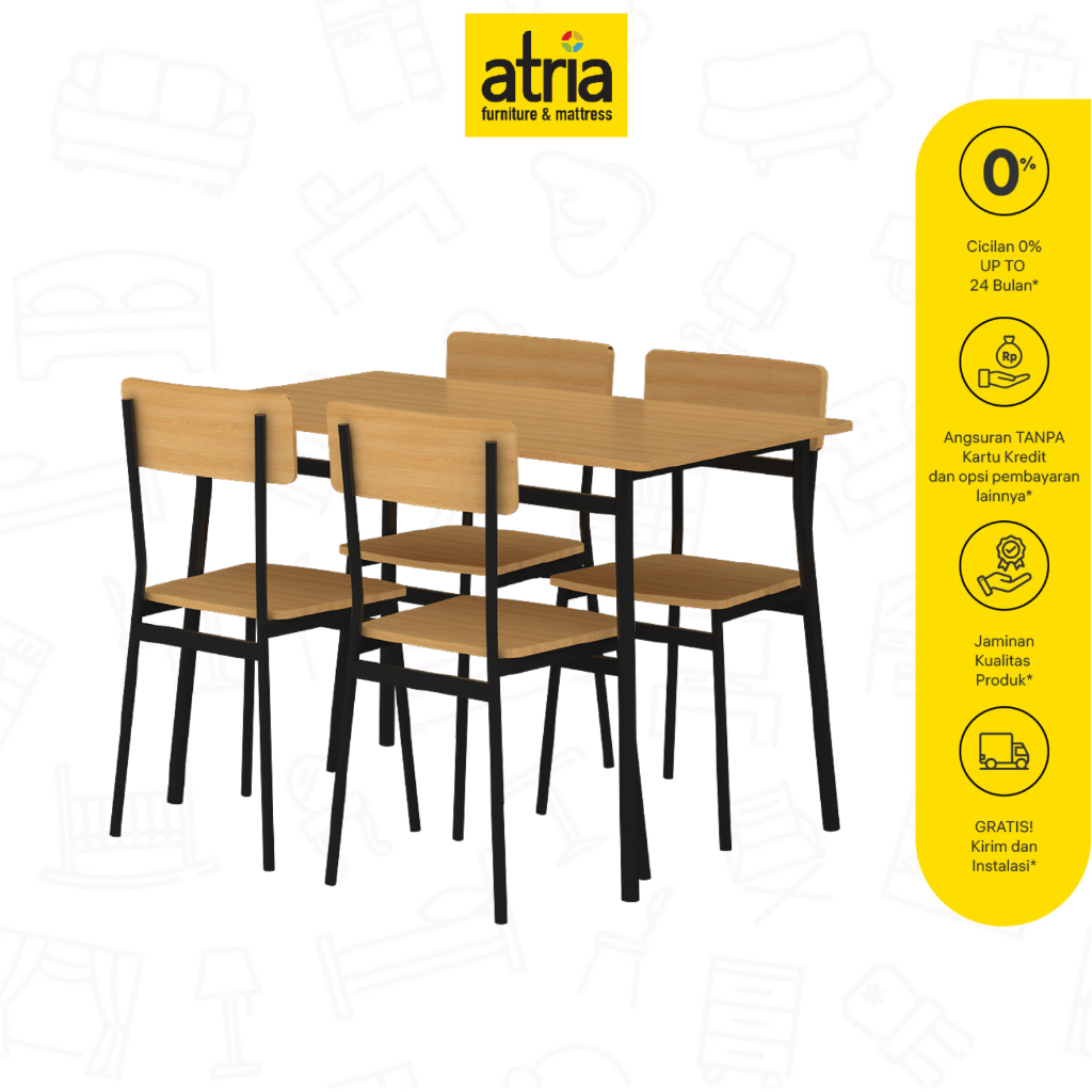 Jual Atria Paket Meja Makan Aston Set 1 Meja 4 Kursi 110x70x76 OAK ...