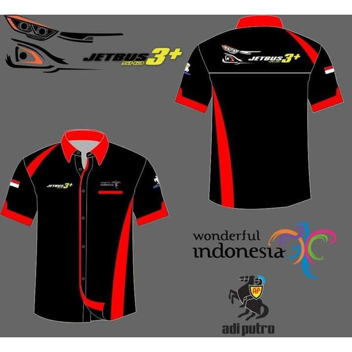 Jual Kemeja Jetbus 3+ lengan pendek bisa Custom tulisan dan logo bordir ...
