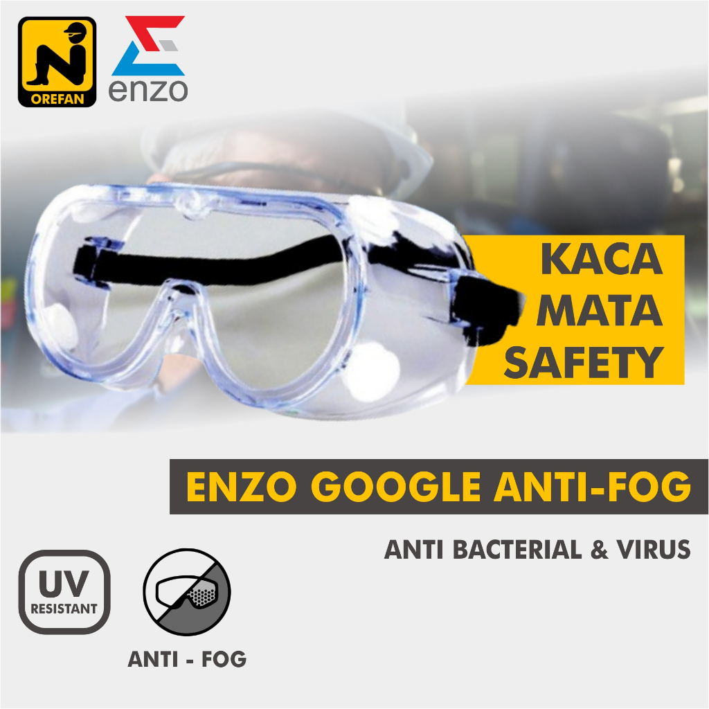 Jual KACAMATA GOGGLE SAFETY KERJA ANTI FOG / GOGGLE MEDIS ENZO APD LABORATORIUM ANSI Z87.1 ...