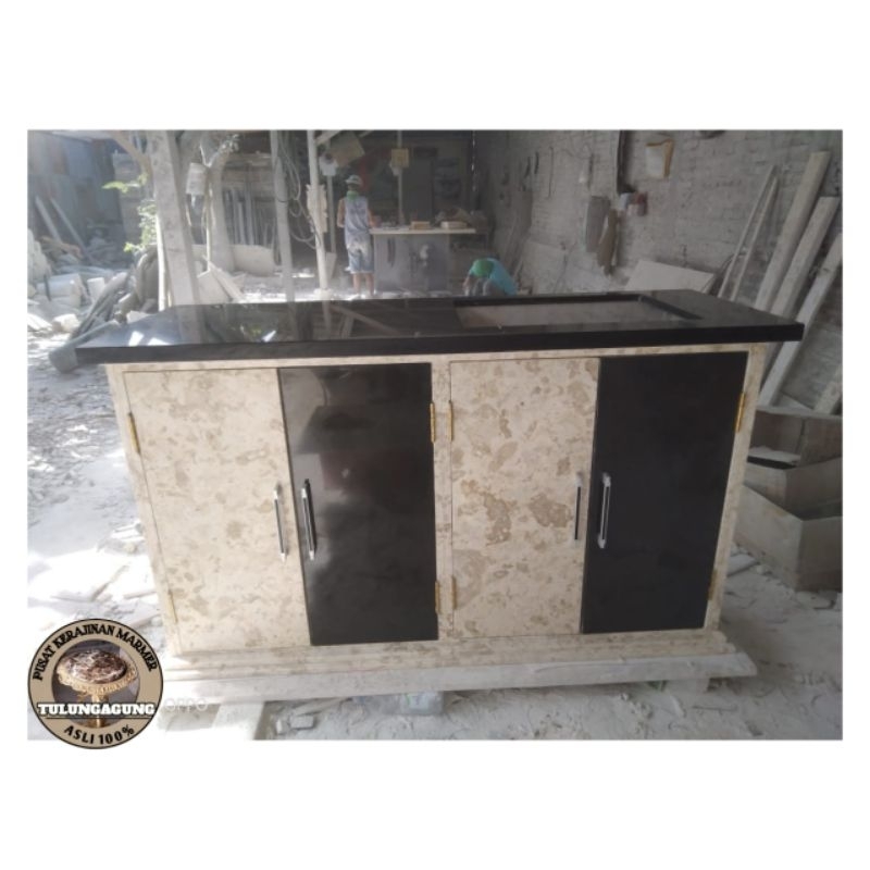 Jual Meja Bar Dapur Batu Granit Hitam Variasi Batu Marmer Putih + Pintu ...