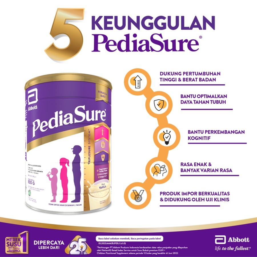 Jual PEDIASURE VANILA 850GR triplesure 1-10 tahun susu nutrisi untuk anak / SUSU TINGGI BADAN ...