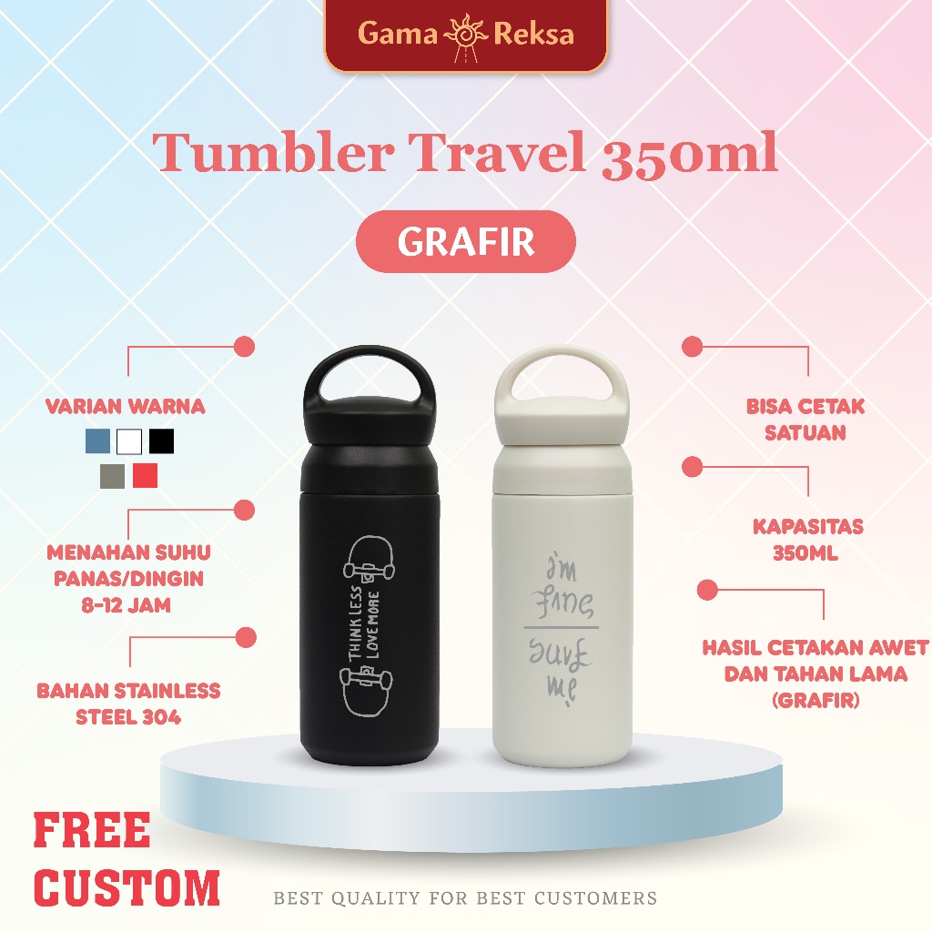 Jual Tumbler Custom Travel Grafir 350ml Cetak Nama Logo Promosi Murah / Custom Bebas | Shopee ...