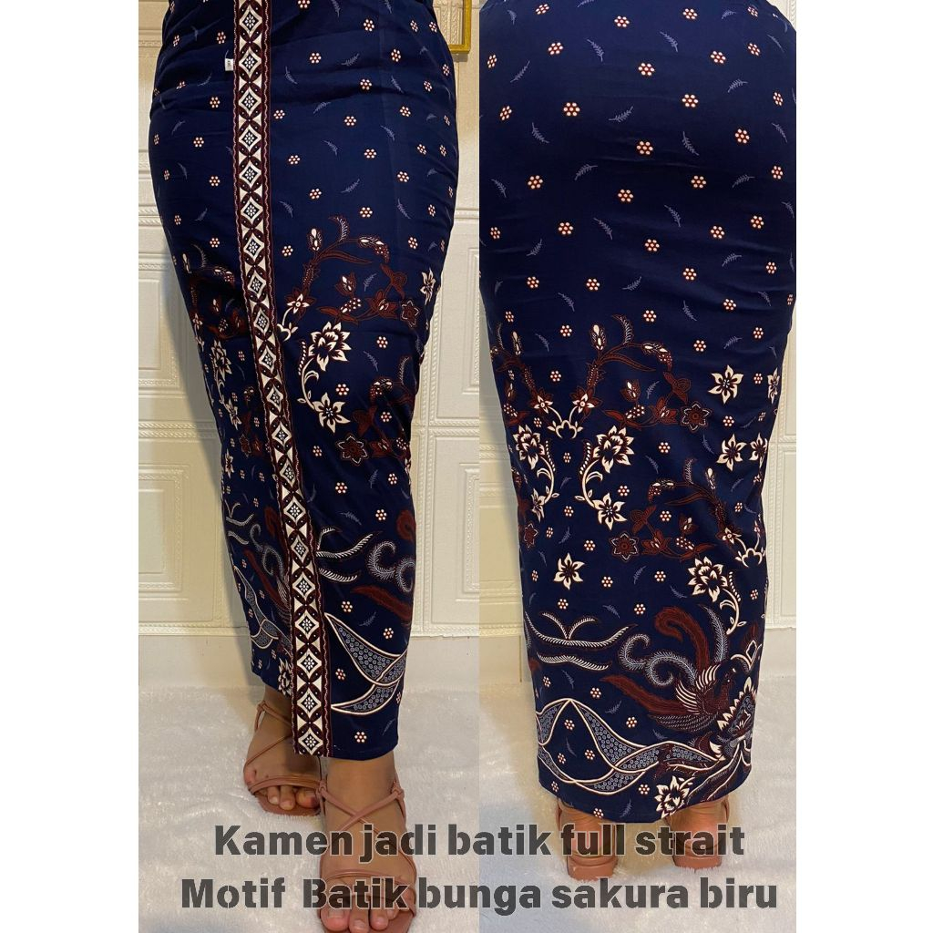 Jual KAMEN JADI BATIK MOTIF BUNGA SAKURA BIRU NAVY FULL STRAIT/KAMEN ...
