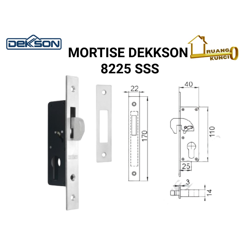 Jual Kunci Pintu Sliding Dekson Mortise Lock 8225 SSS Kunci Pintu Geser ...
