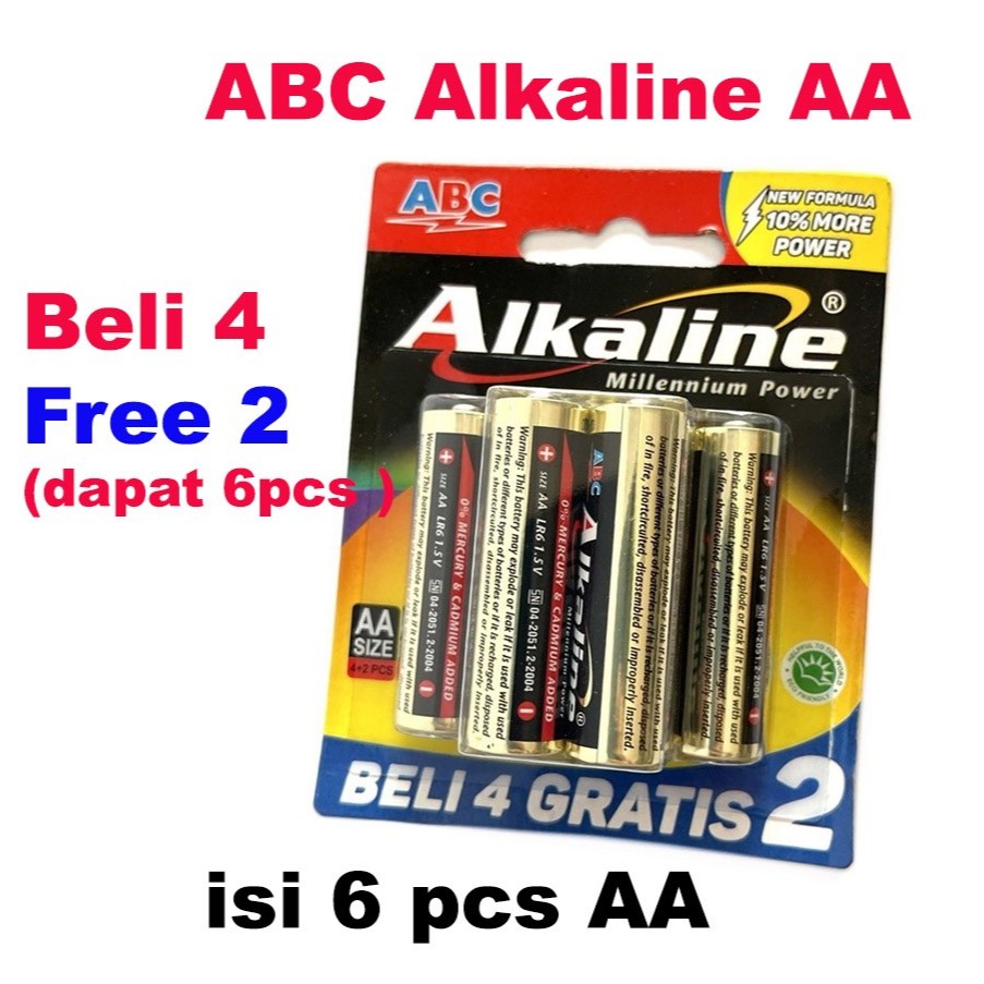 Jual Baterai ABC Alkaline AA 4+2 / Baterai jam A2 - Baterai Alkaline AA ...