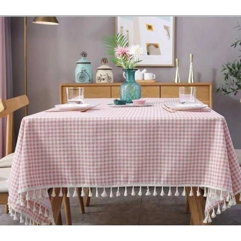 Jual Lotsoolup Taplak Meja Makan Motif Kotak Kecil Renda Rumbai 2-4 ...