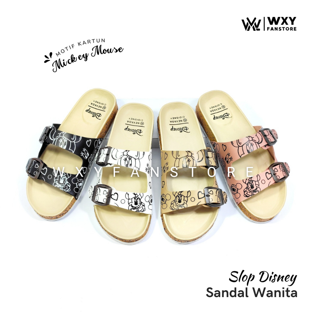 Jual Sandal Wanita Slop Disney Double Strap Motif Mickey Mouse Sendal ...
