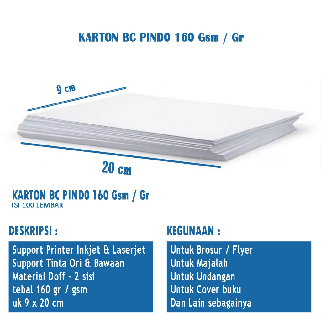 Jual ISI 100 LEMBAR KERTAS KARTON IK / MERK PINDO ( IK ) PUTIH TEBAL ...