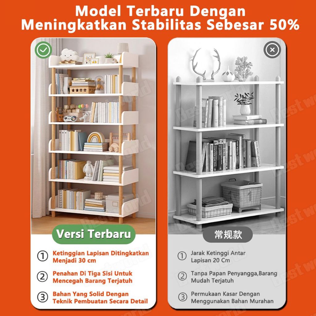 Jual Rak Buku Minimalis 6 Tingkat Rak Makanan Ringan Lemari Buku Kayu ...