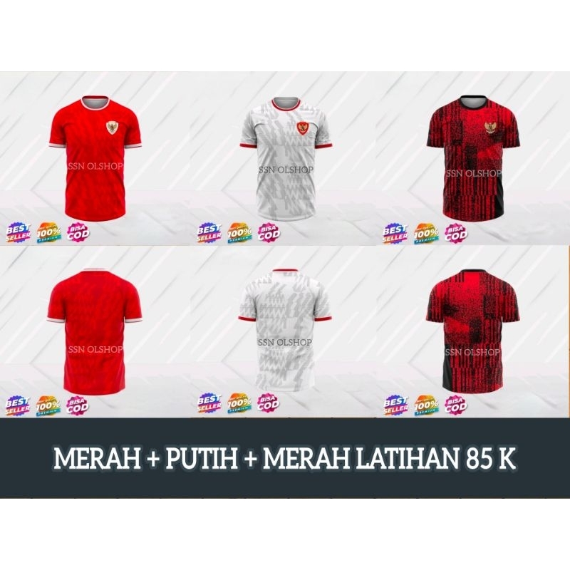 Jual jersey timnas indonesia merah home + away putih + merah latihan 2024 baju bola timnas ...