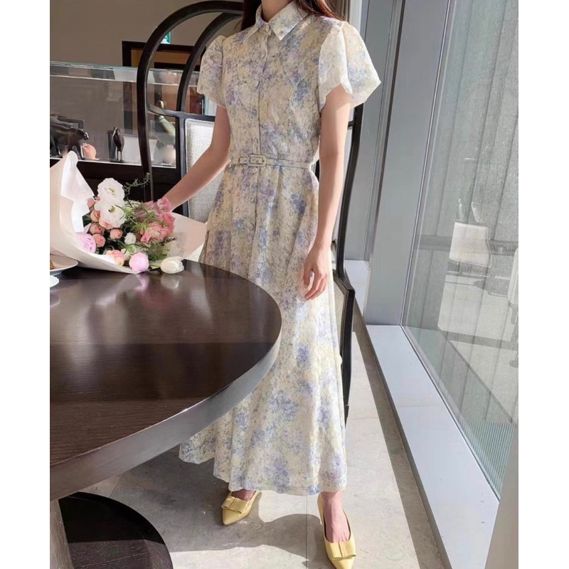 Jual Eileen Dress Belt Floral Summer Vintage Korean Casual Dinner Party ...