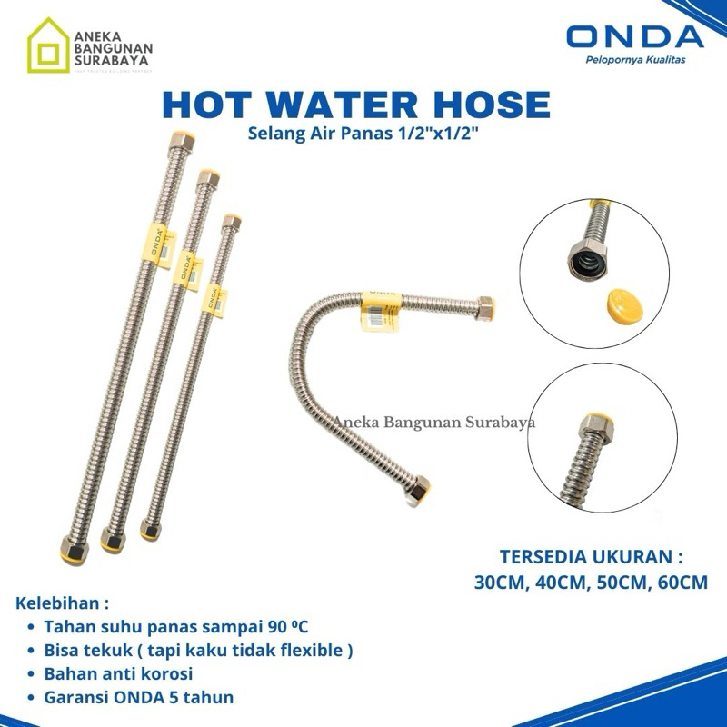 Jual Selang air panas ONDA hot water hose HWF 1/2” 30 40 50 60 cm selang wastafel water heater ...