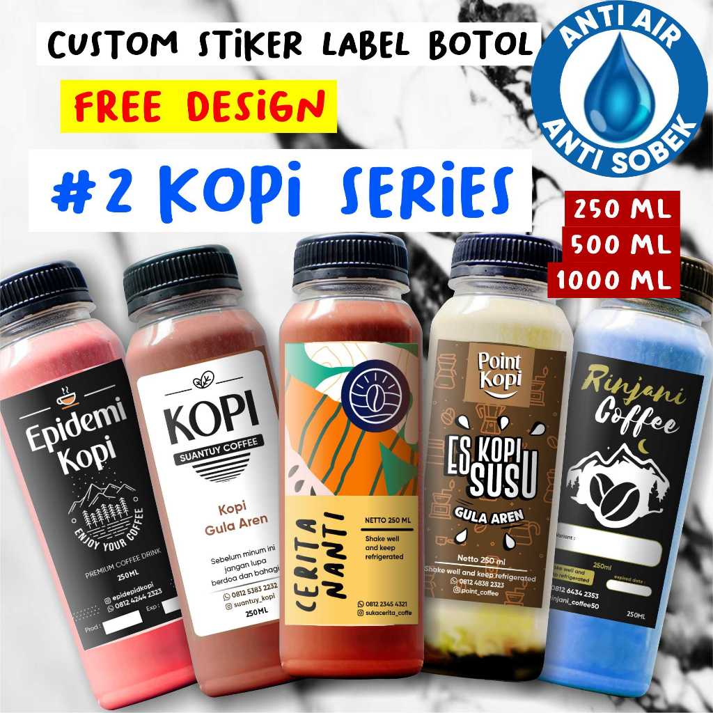 Jual 2# Stiker Label Kopi Stiker Botol Minuman 250ml, 500ml, 1000ml ...