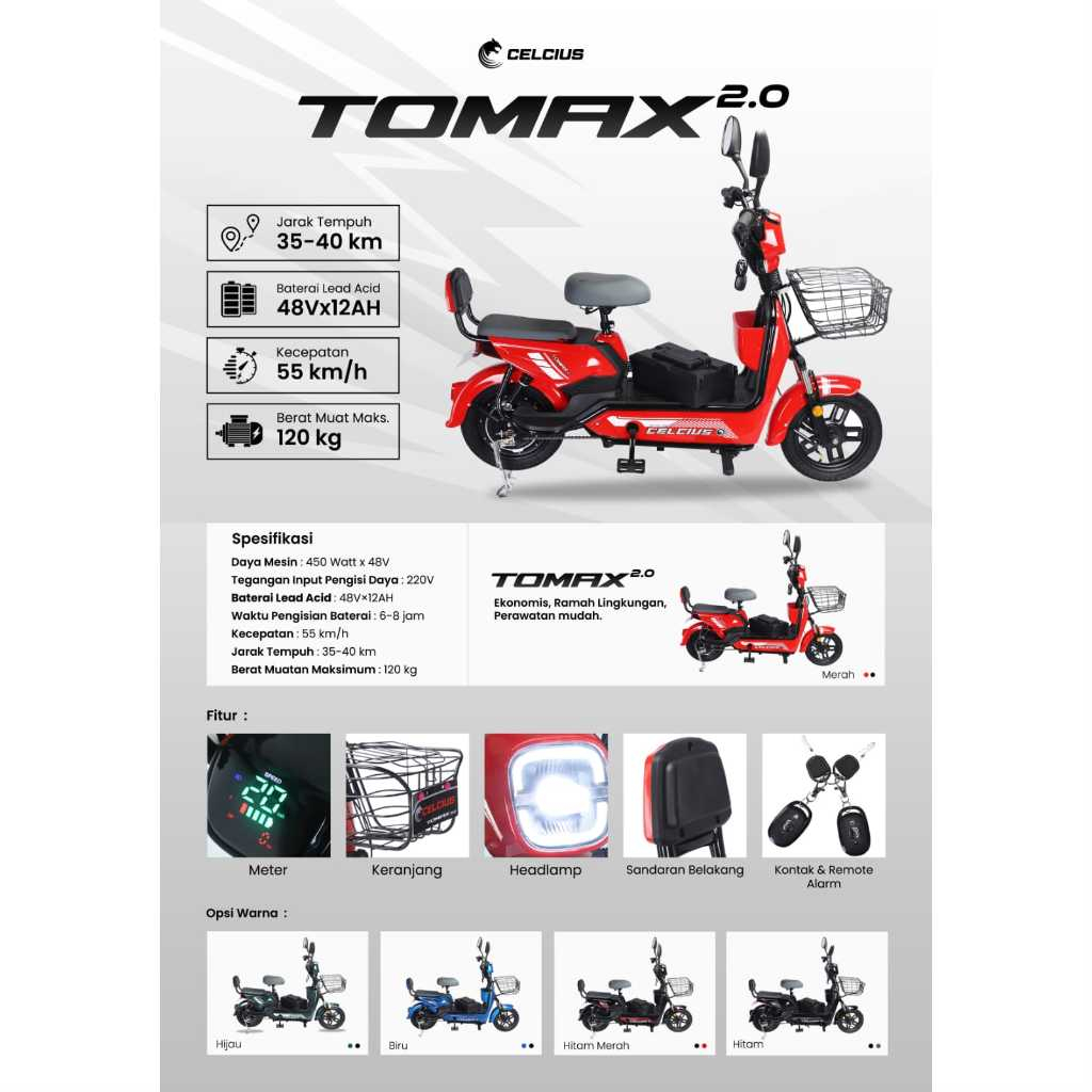Jual SEPEDA LISTRIK CELCIUS TOMAX 2.0 / NEW Electric E Bike | Shopee ...