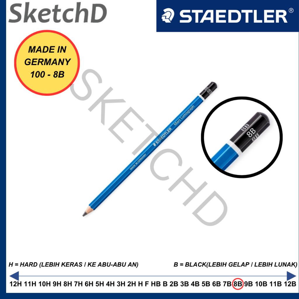 Jual Pensil 8B Staedtler Mars Lumograph Pencil 100-8B Biru | Shopee ...