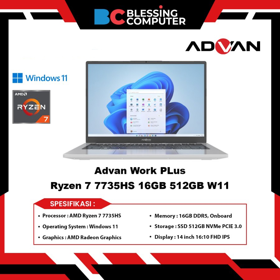 Jual Advan Work PLus Ryzen 7 7735HS 16GB 512GB W11 Silver | Shopee ...