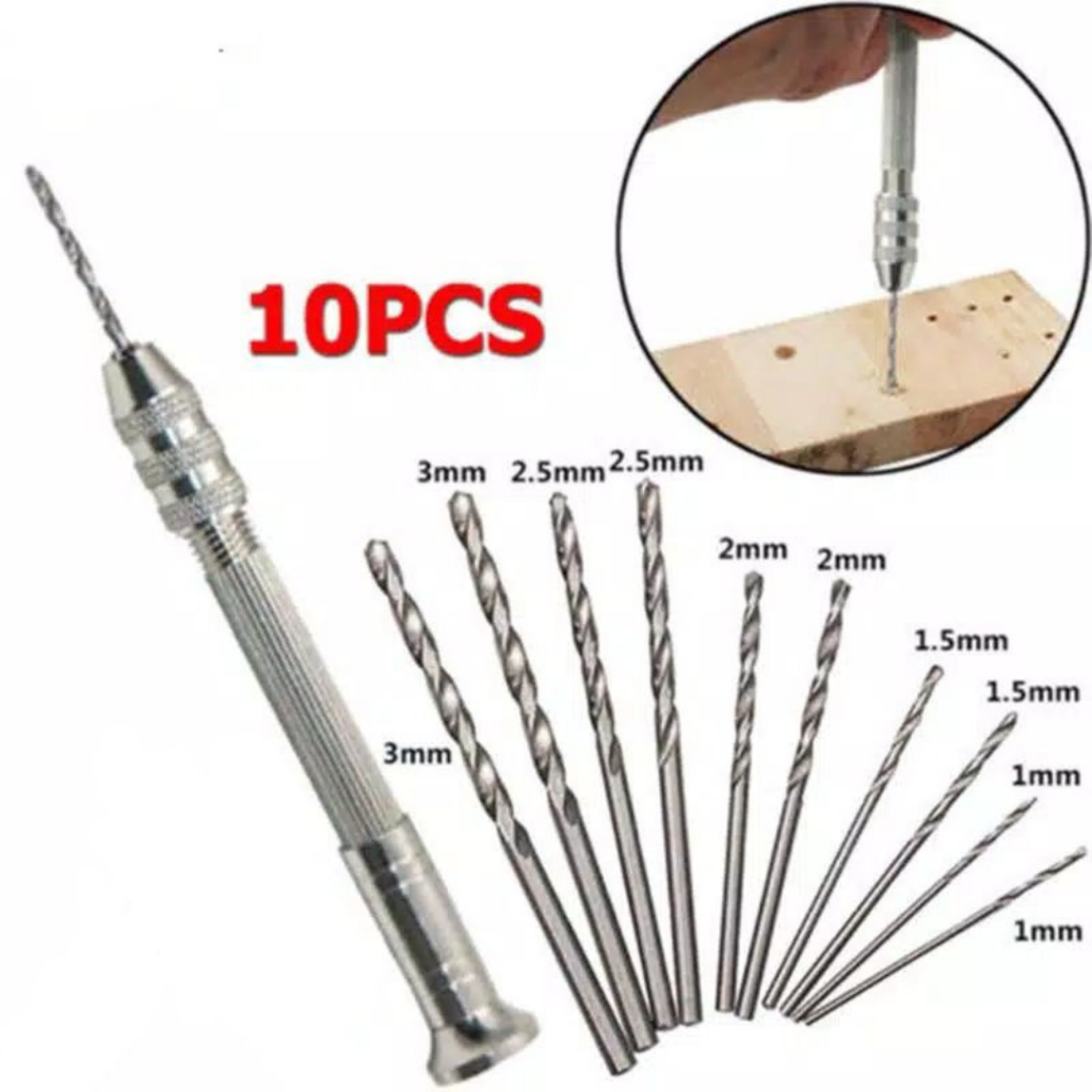Jual BOR TANGAN MANUAL SET DENGAN 10 MATA BOR 0.5 - 3 MM | Shopee Indonesia