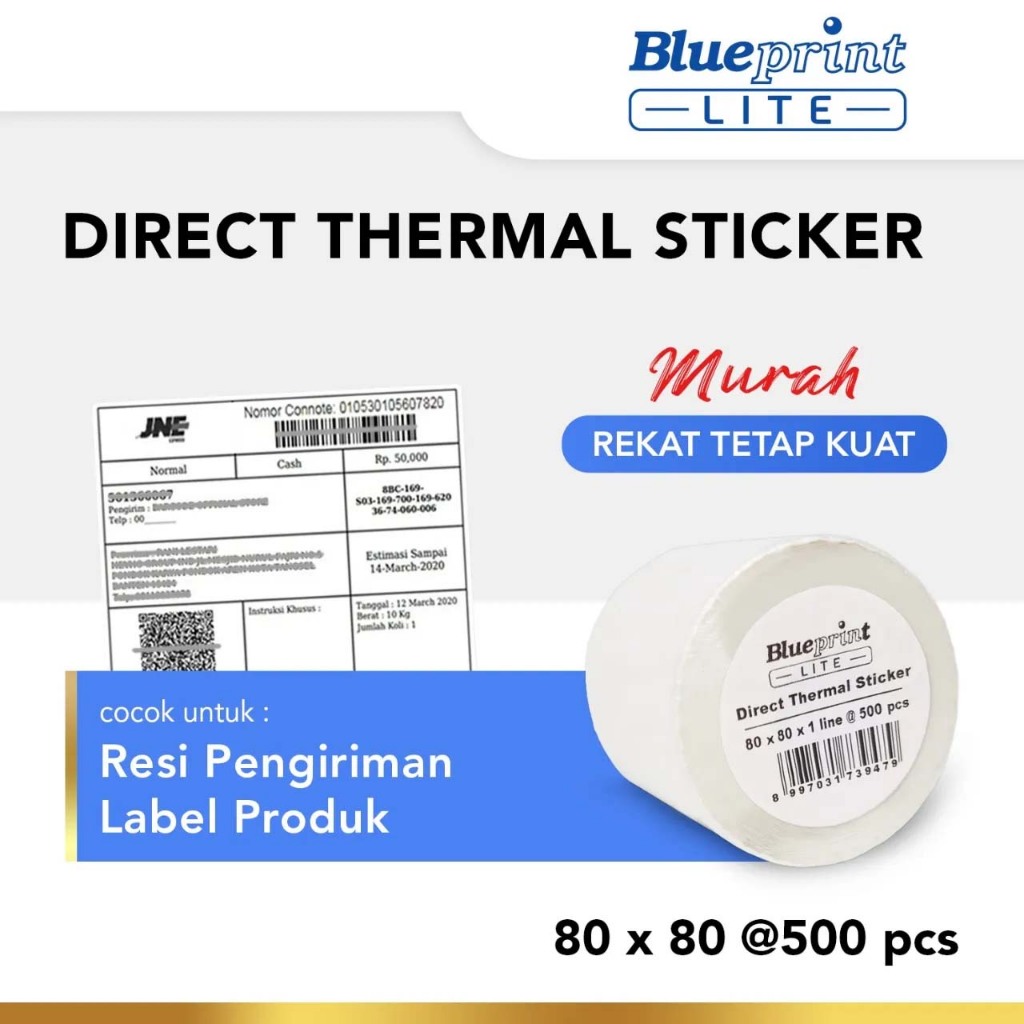 Jual DIRECT THERMAL STICKER LABEL BLUEPRINT LITE 80x80 MM 500Pcs - 1 ROLL | Shopee Indonesia