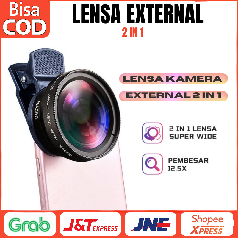 Jual Lensa Kamera Eksternal 2In1 Lensa Super Wide Angle Lens+Macro ...